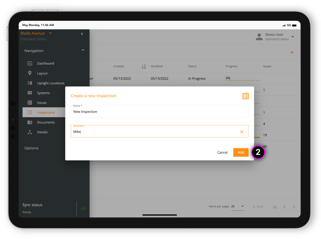 How to use the mobile app to assess warehouse rack damage?